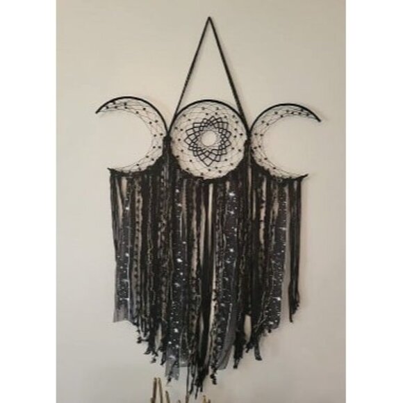 Accents | New Black Triple Moon Goddess Macrame Wall Hanging Wicca ...